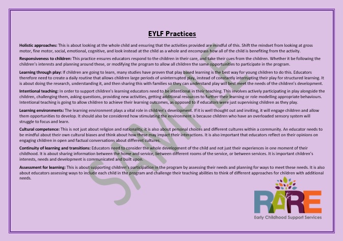 The rest of the EYLF – Practices and Principles – www.rare.support